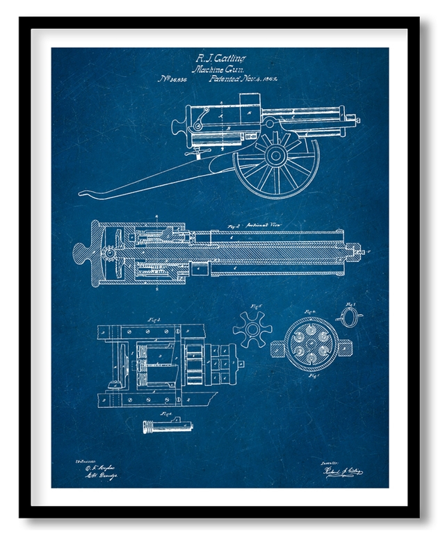 Wall Art | Gatling machine gun 1862 blue | Small to XXXL Sizes • 50 ...